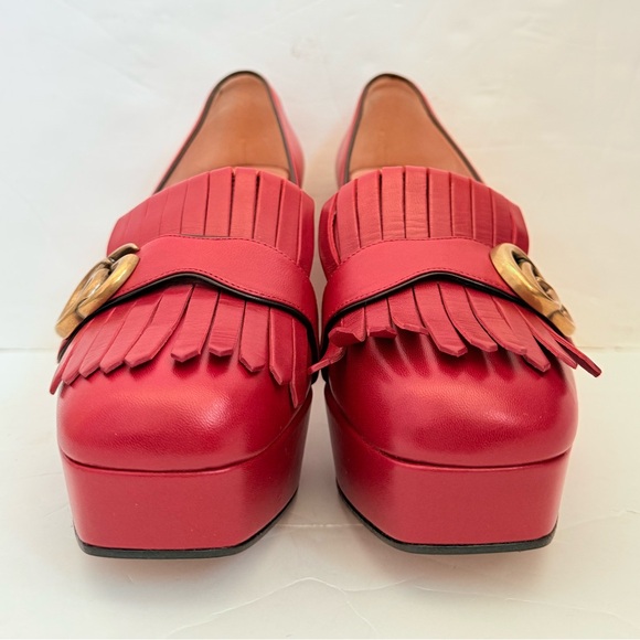 Gucci | Shoes | Gucci Hibiscus Red Leather Malaga Kid Gg Marmont Fringe ...